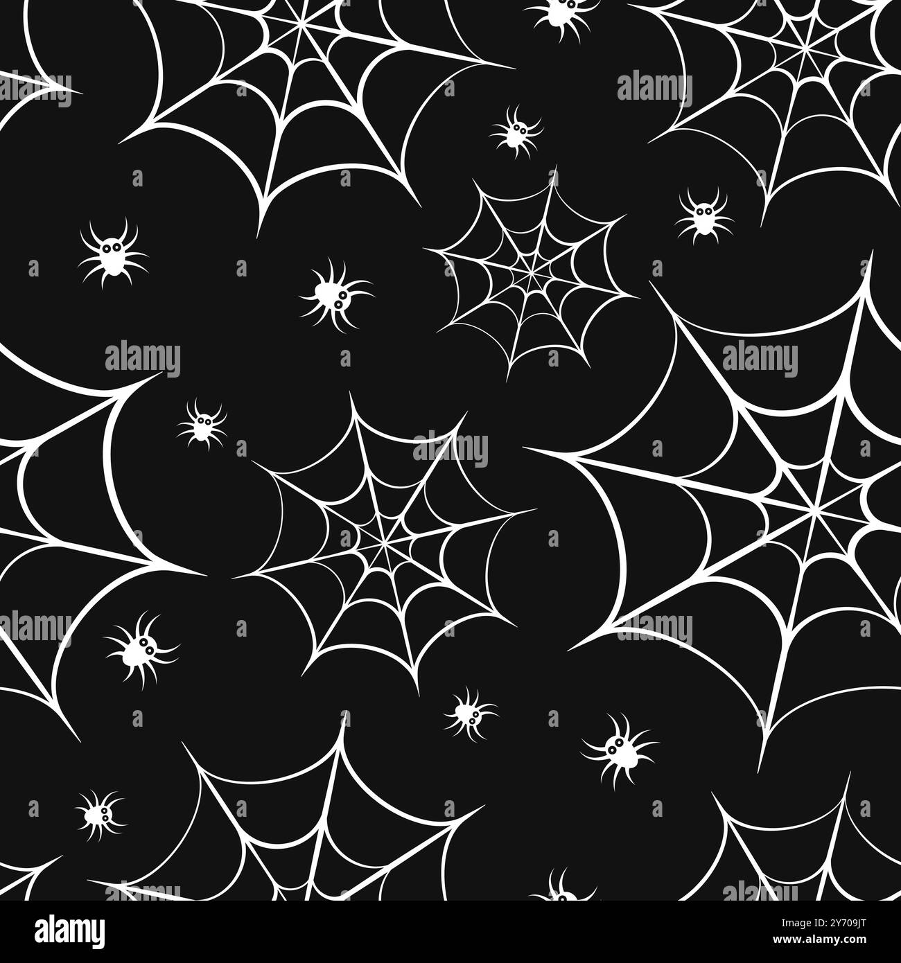 Halloween seamless pattern with cute cartoon spiders and cobweb. Vector ...