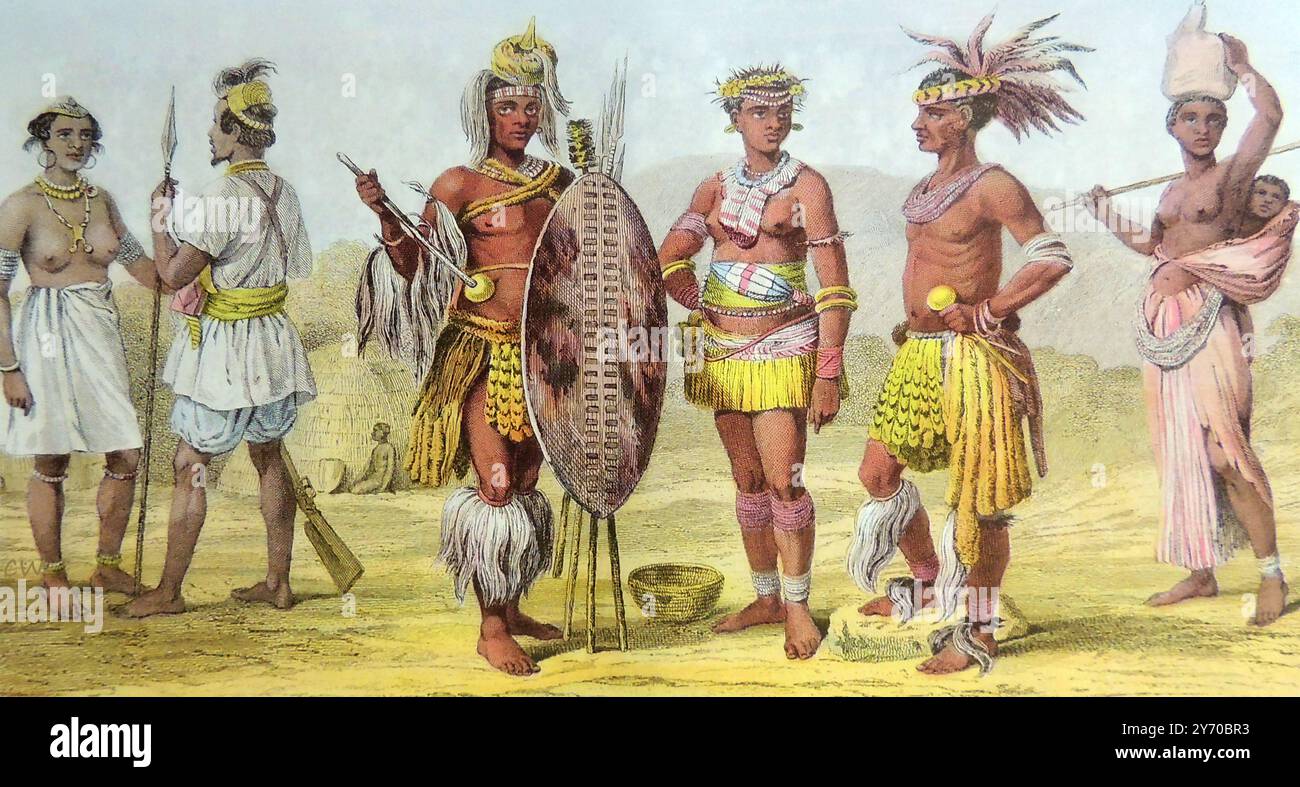 A 19th century coloured engraving showing the variety of tribal and ...