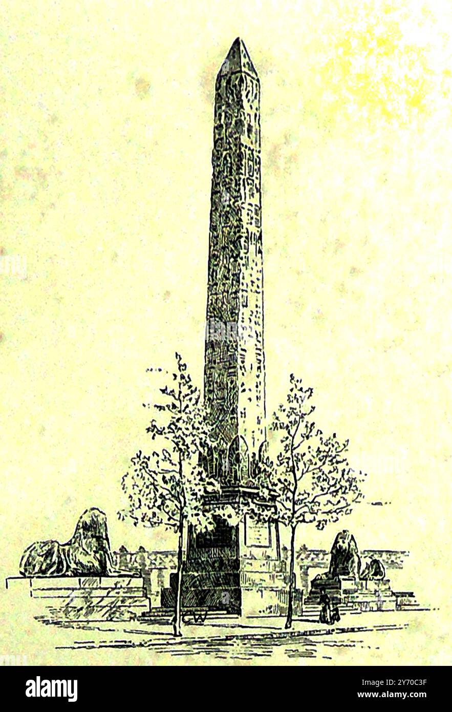 A 19th century illustration showing Cleopatra's Needle in London, UK ...