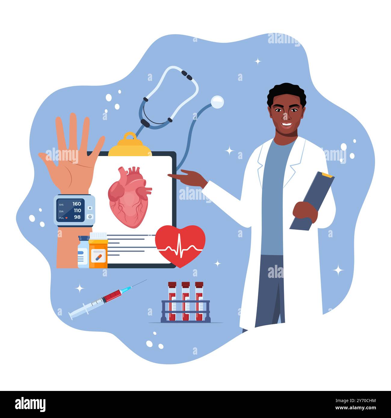 Medical examination and cardiology checkup. Tonometer. Measuring high ...