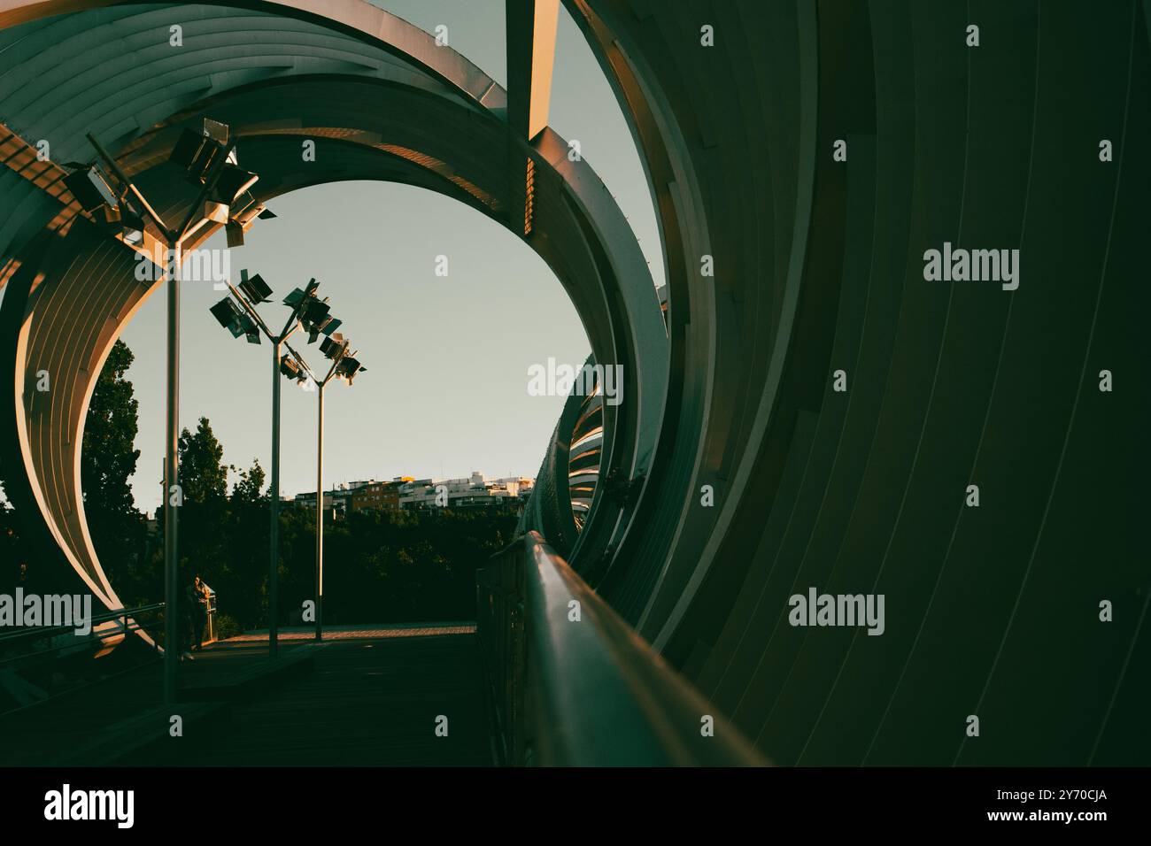 Madrid, Spain. 15 July 2024 Arganzuela bridge tunnel. Footbridge ...