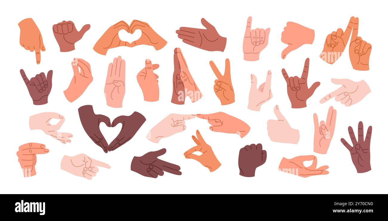 Human hands with different gestures and positions Stock Vector Image ...