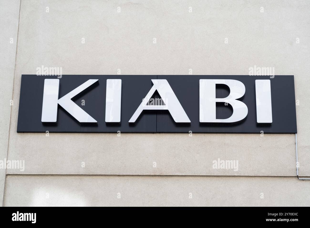This picture taken on September 27, 2014 shows the logo of the brand on ...