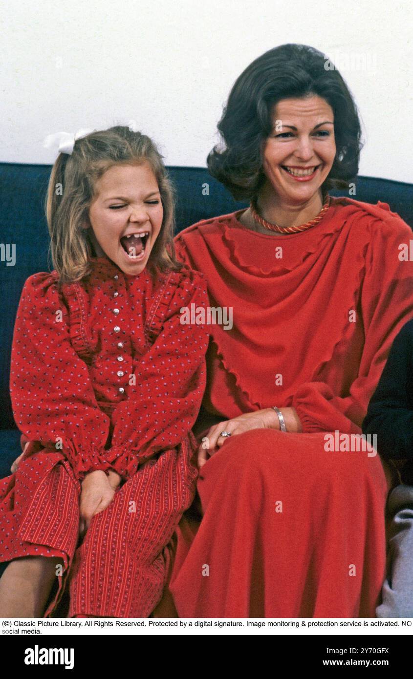 Crown princess Victoria of Sweden 1984. Pictured with her mother Queen ...