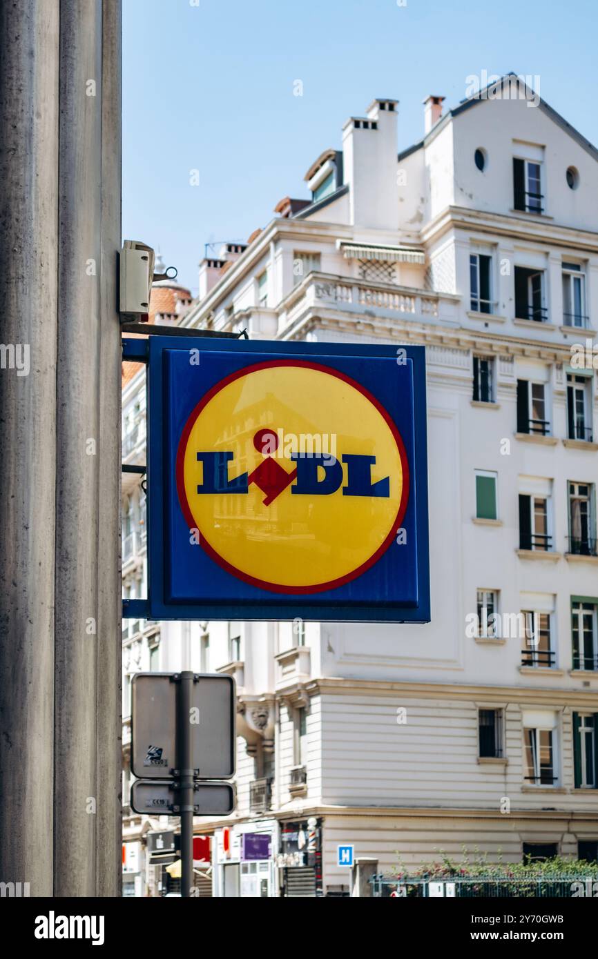 Nice, France - July 27th, 2024: Lidl store sign in the center of Nice ...