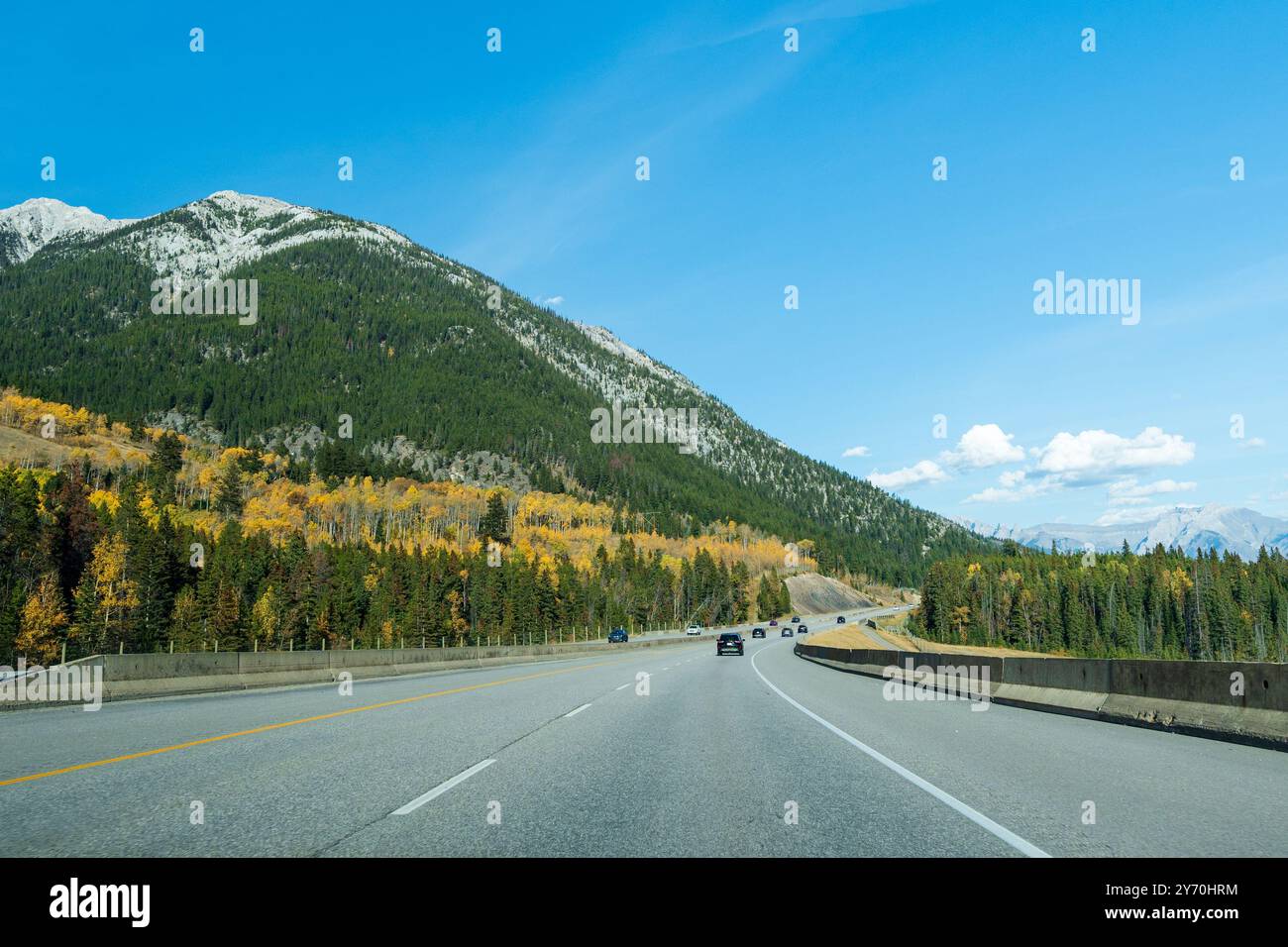 Driving on Trans-Canada Highway (Highway 1) in a autumn sunny day ...