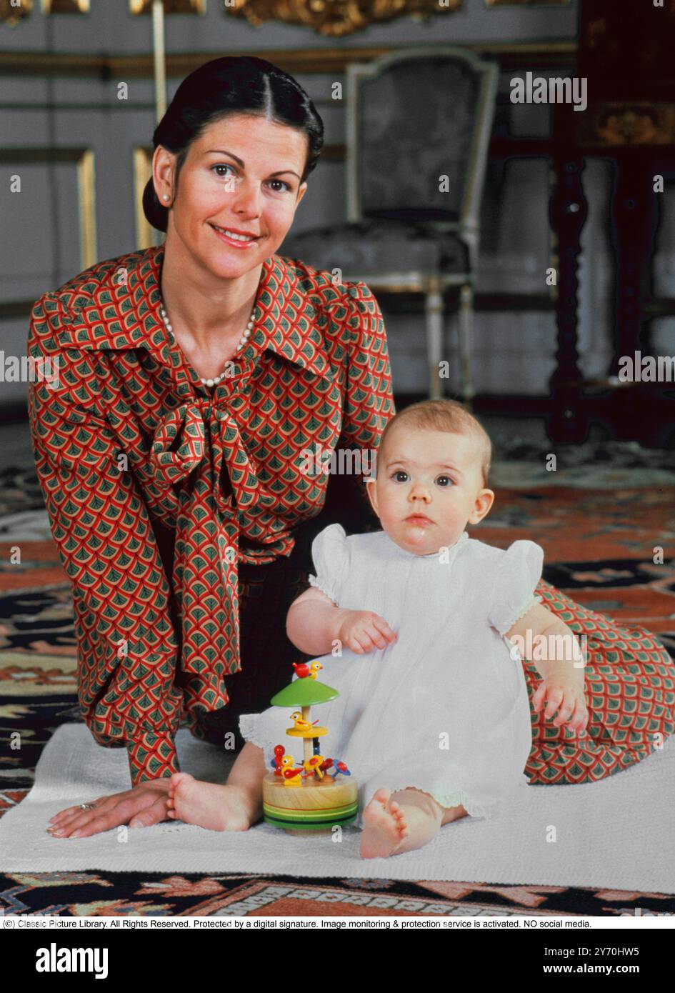 Queen Silvia of Sweden with her daughter Crown princess Victoria being ...