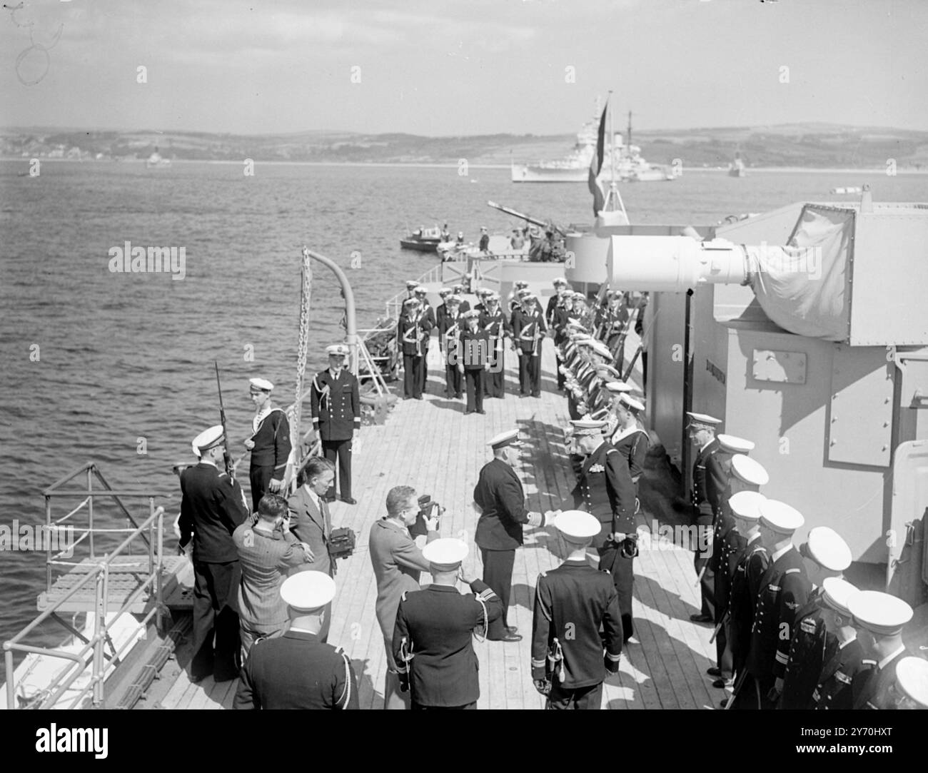 BRITISH C-IN-C ABOARD FRENCH FLAGSHIP IN MOUNT'S BAY Scene aboard the ...