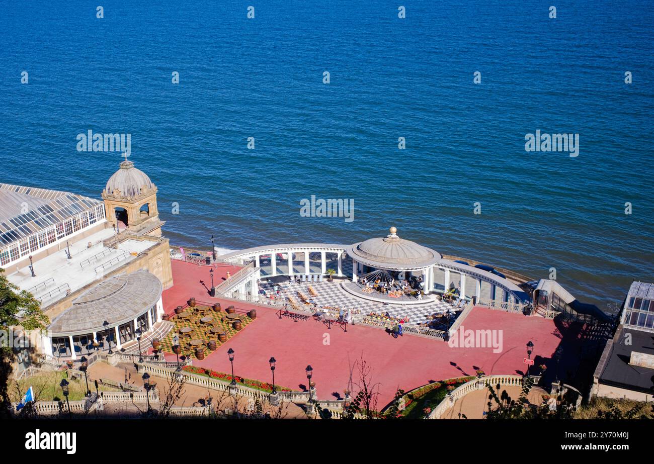 Looking down on the famous Scarborough Spa with the orchestra playing ...