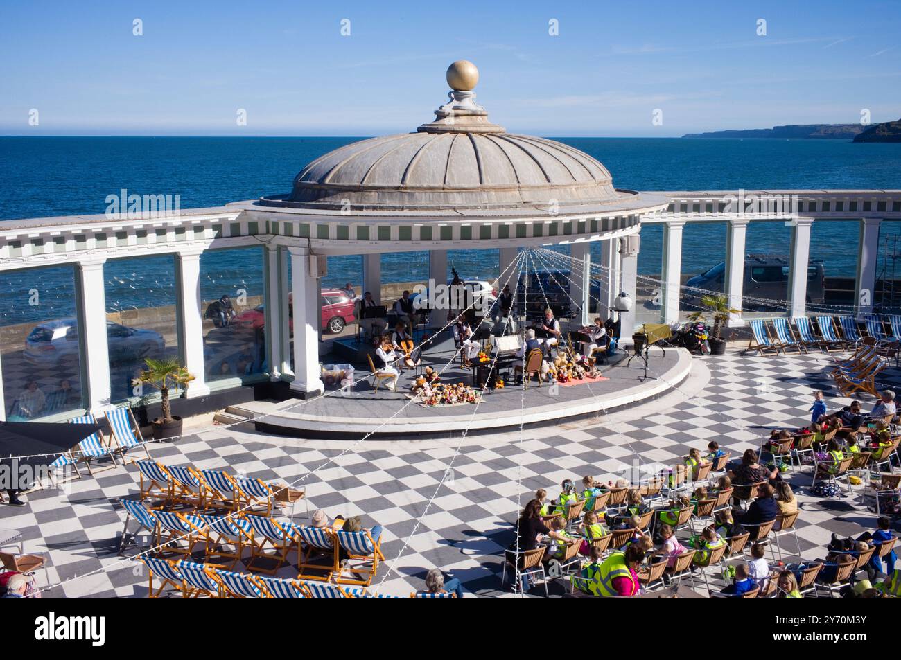 Looking down on the famous Scarborough Spa orchestra giving a teddy ...