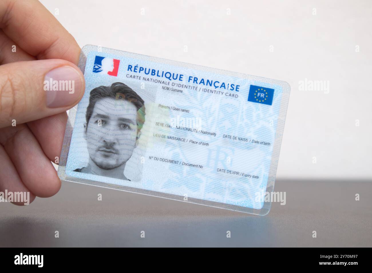 Hand holding a French identity card Stock Photo - Alamy