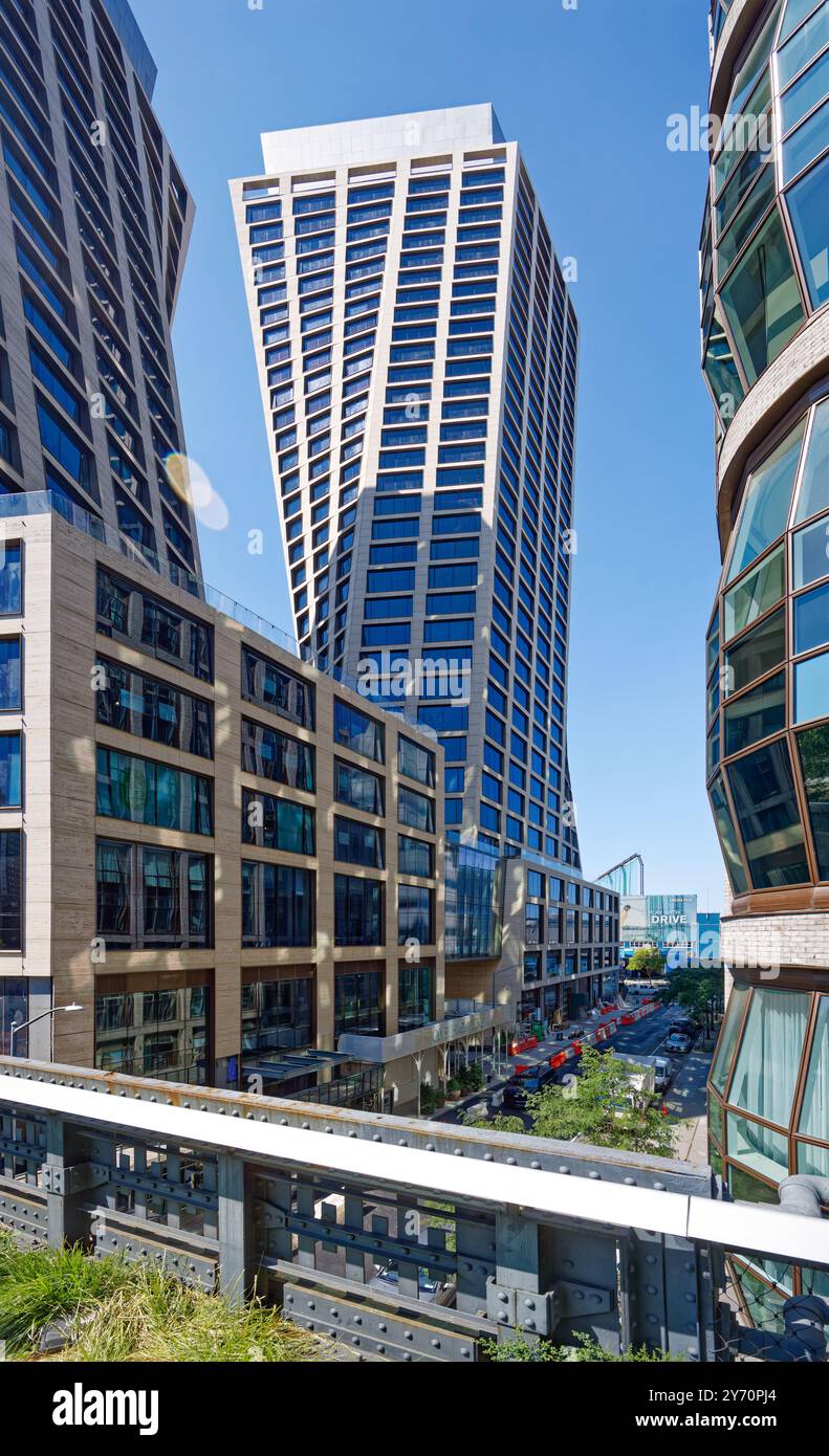 Corkscrew-skewed One High Line rises above the High Line Park "almost ...