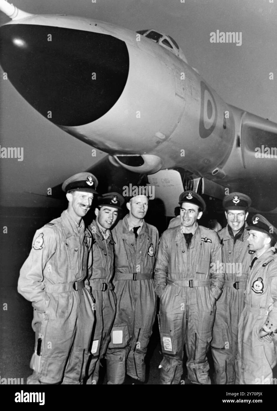 From London non-stop in 20 hours. SYDNEY; The crew of an RAF Vulcan jet ...