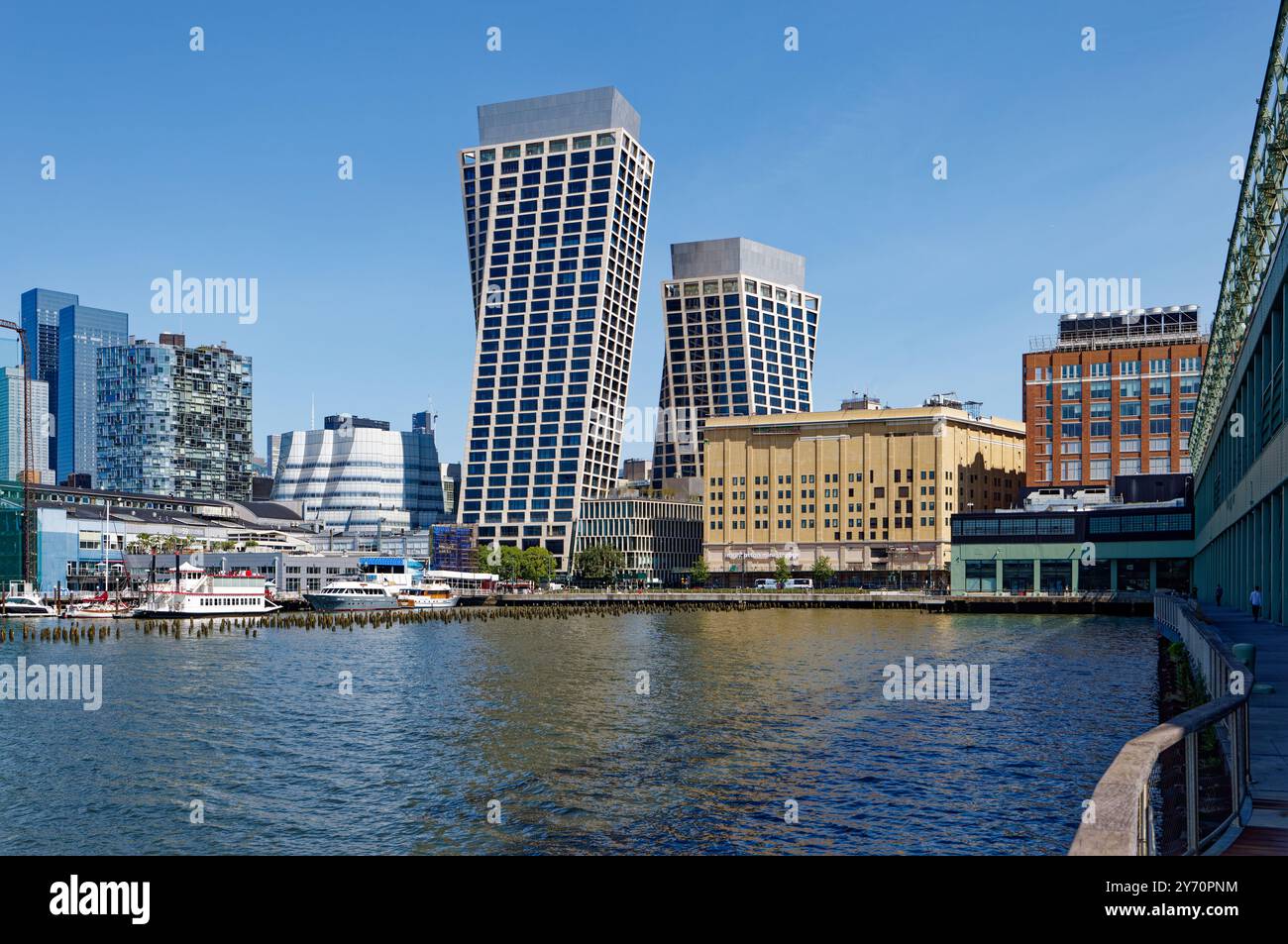Corkscrew-skewed One High Line rises above High Line and Hudson River ...