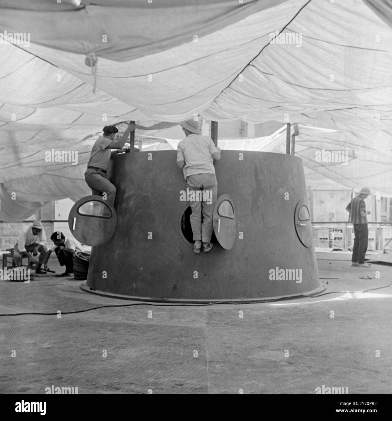 ASWAN HIGH DAM NEARS COMPLETION ASWAN, EGYPT; Russian experts examine ...