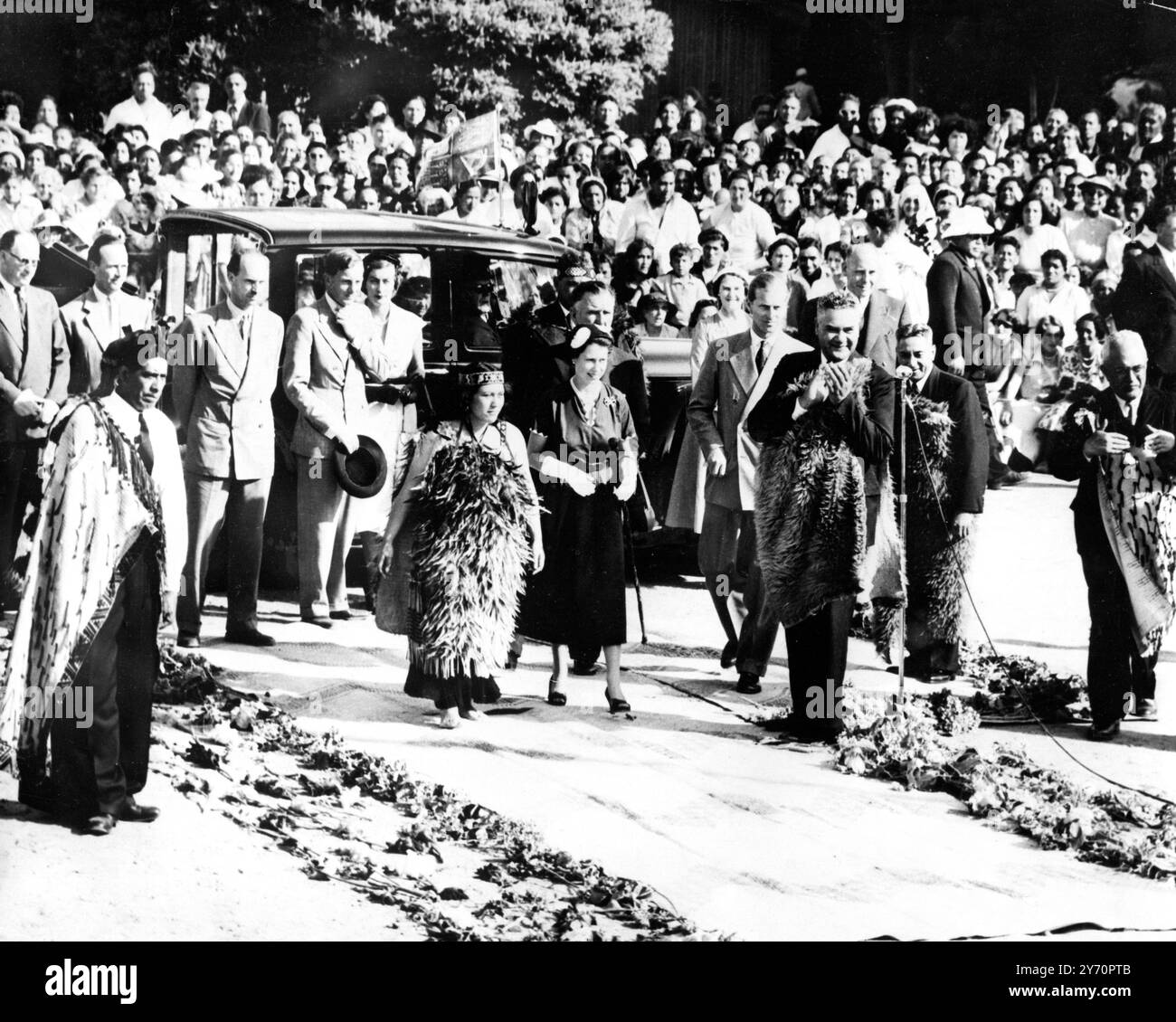 THE QUEEN IN NEW ZEALANDTHE QUEEN, escorted by PRINCESS PIKI, and THE ...