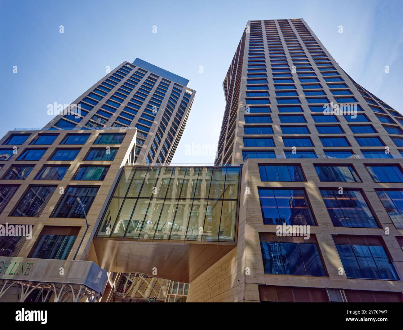 Corkscrew-skewed One High Line rises above High Line and Hudson River ...