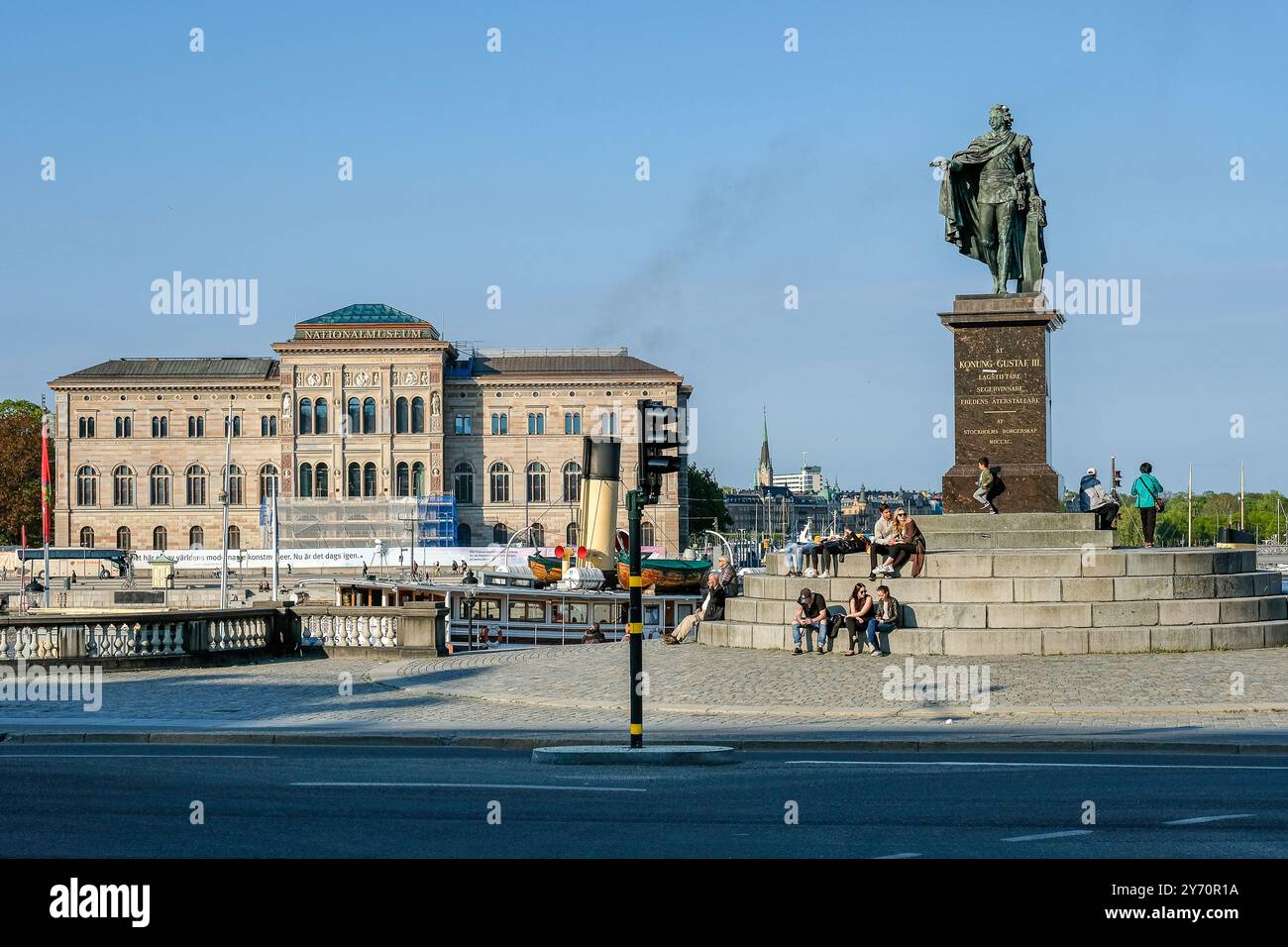 View from Slottsbacken towards the statue of king Gustaf III and the ...