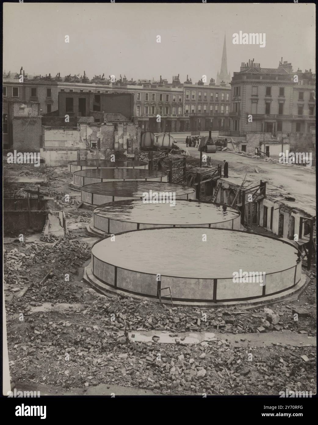 EMERGENCY WATER SUPPLY FOR LONDON FIRE FIGHTERS.Huge tanks holding many ...