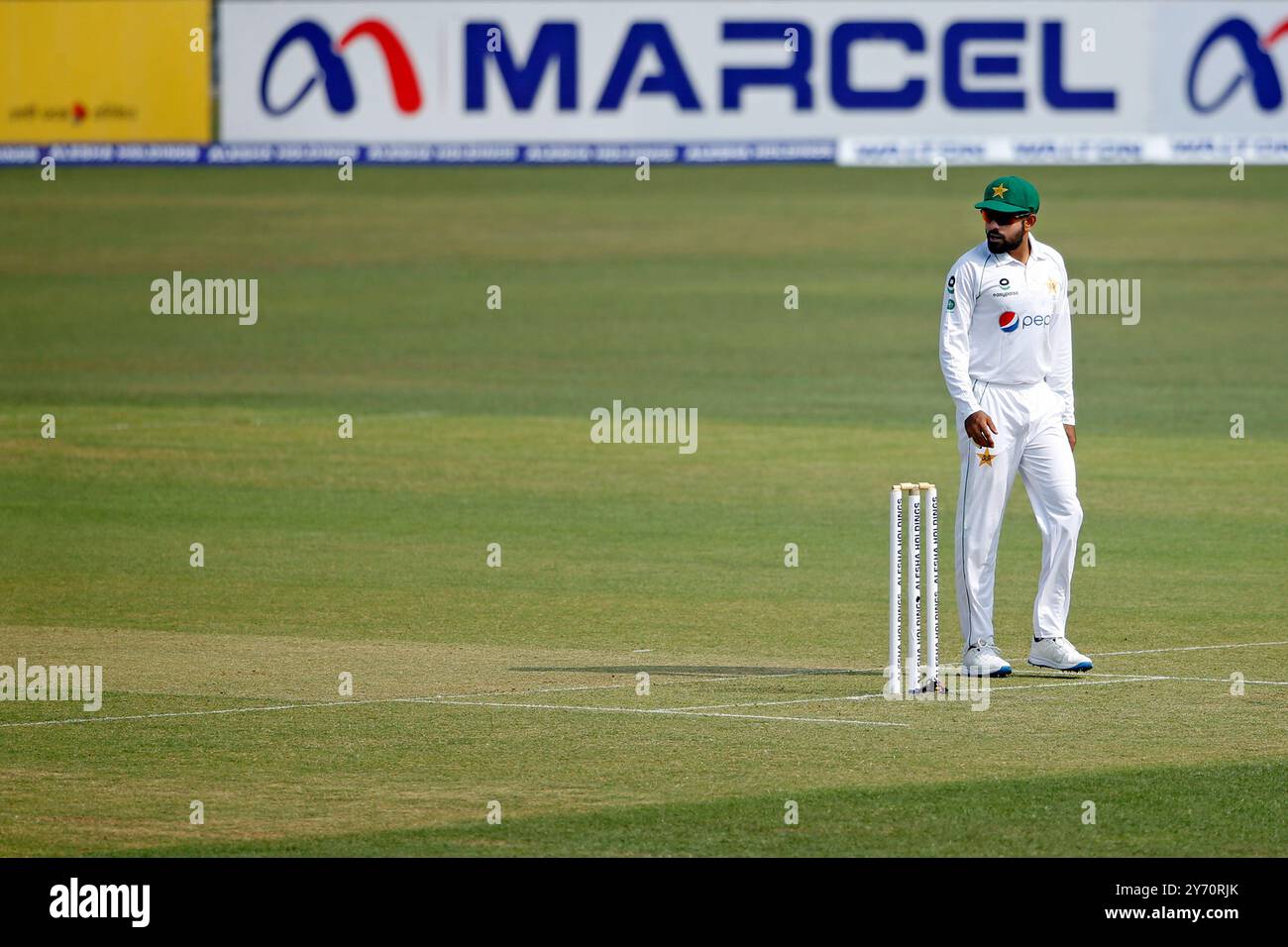 Pakistani skipper Babar Azam looks on during Bangladesh and Pakistan ...