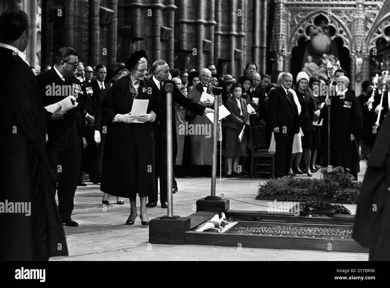 Lady Spencer-Churchill stands before the commemorative stone of Sir ...