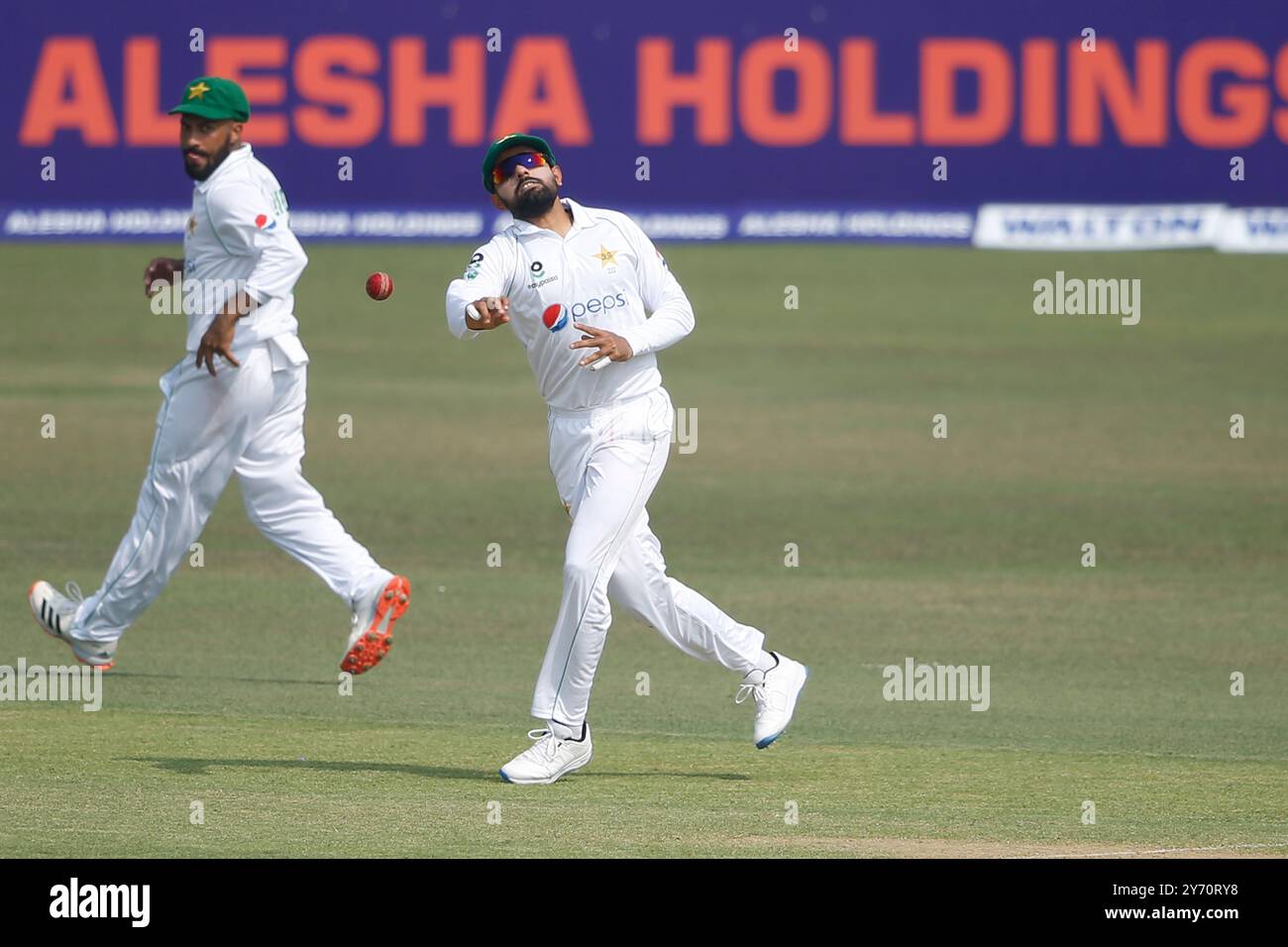 Pakistani skipper Babar Azam lthrow a ball during Bangladesh and ...