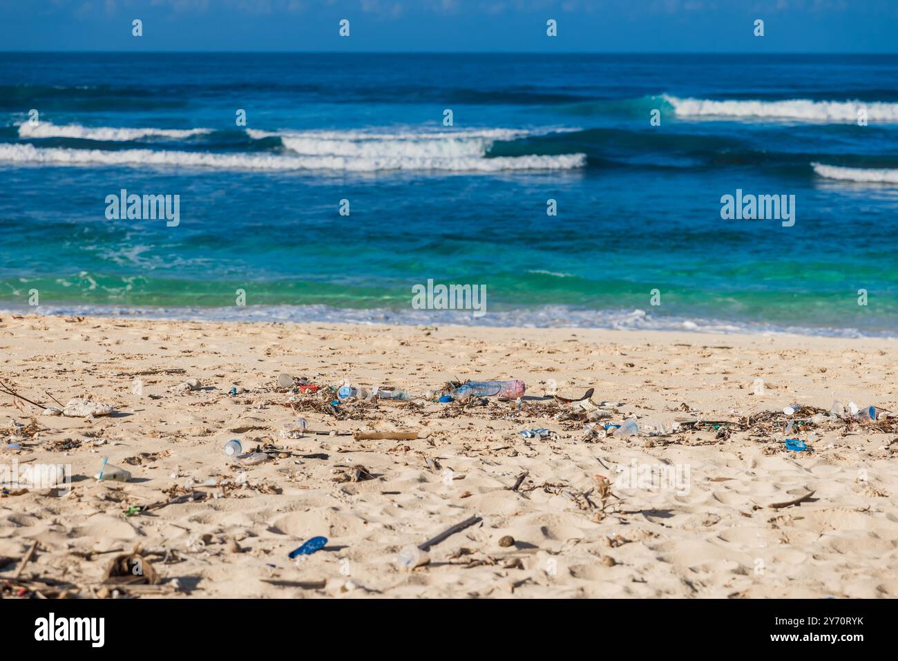 Garbage pollution on ocean beach in Bali island Stock Photo - Alamy