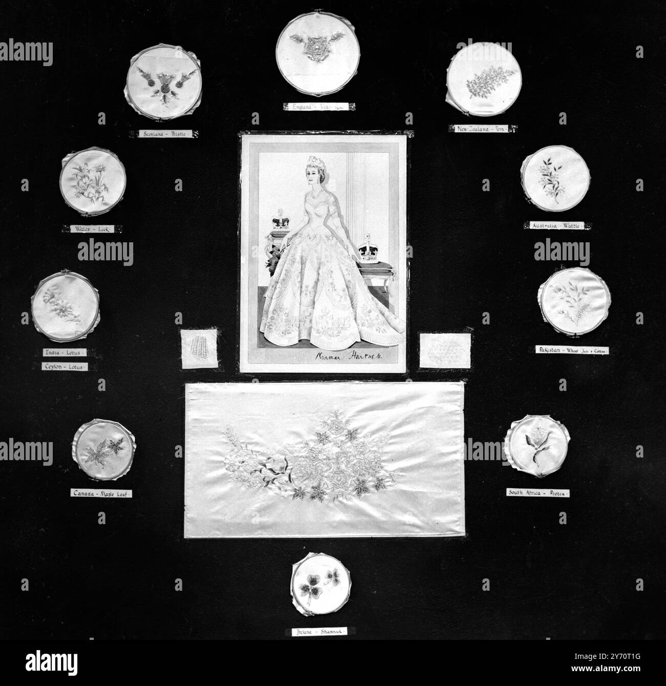 The original drawing of the Norman Hartnell design for the Queen's ...