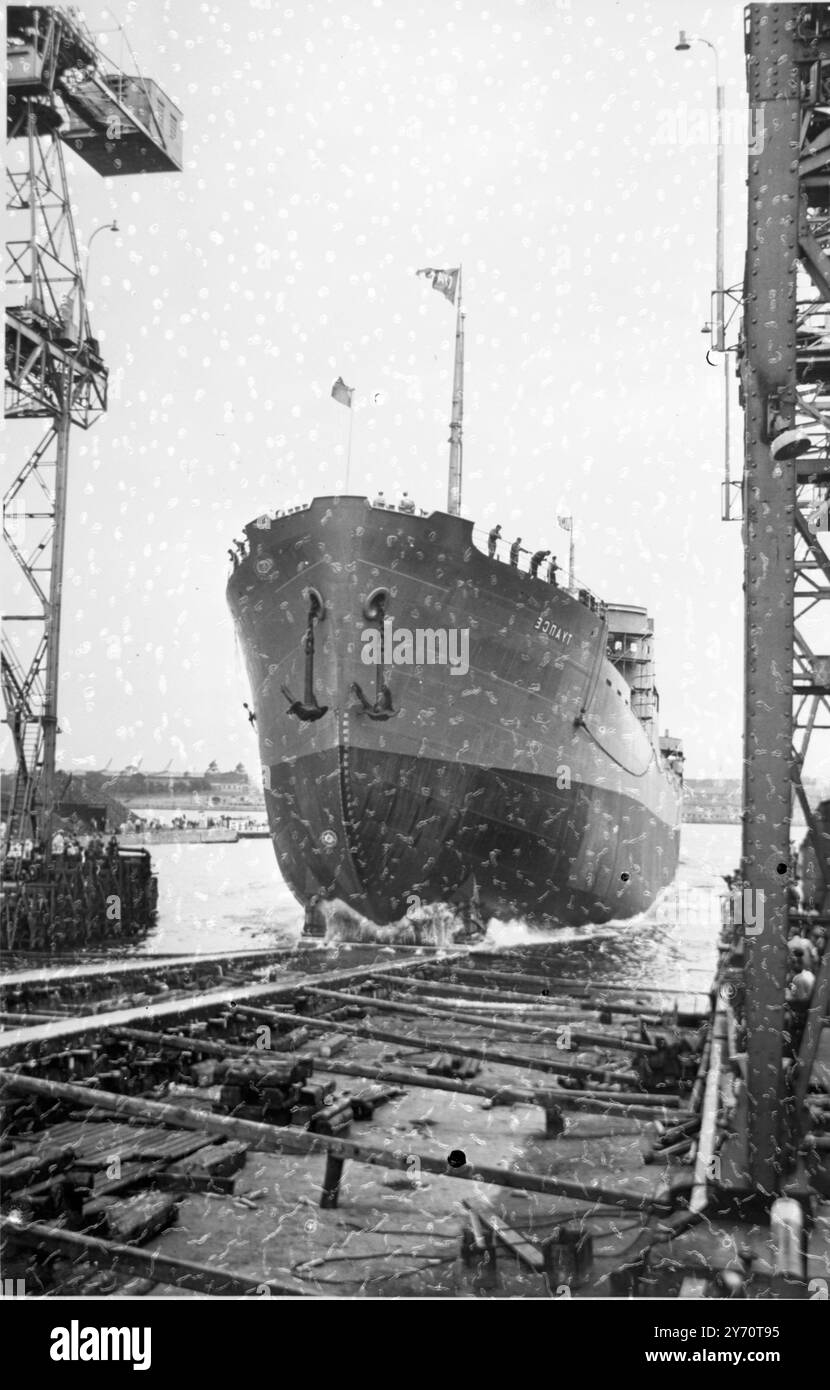 DANISH-BUILT RUSSIAN TANKER LAUNCHED Copenhagen: Entering the water ...