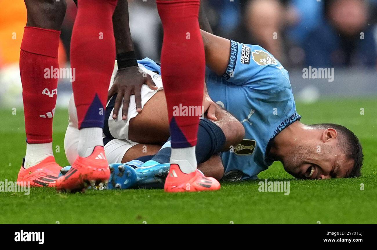 File photo dated 22-09-2024 of Manchester City's Rodri appears injured ...