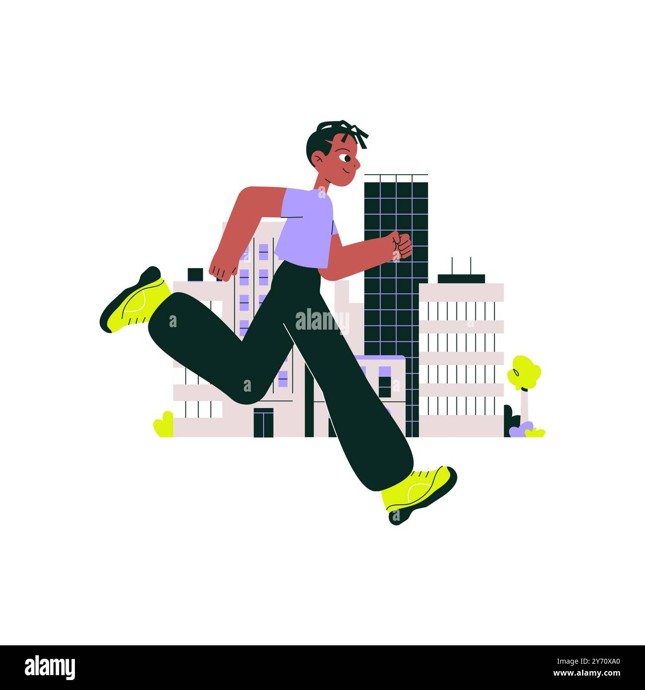 Jogging man in urban cityscape, flat vector illustration symbolizing ...