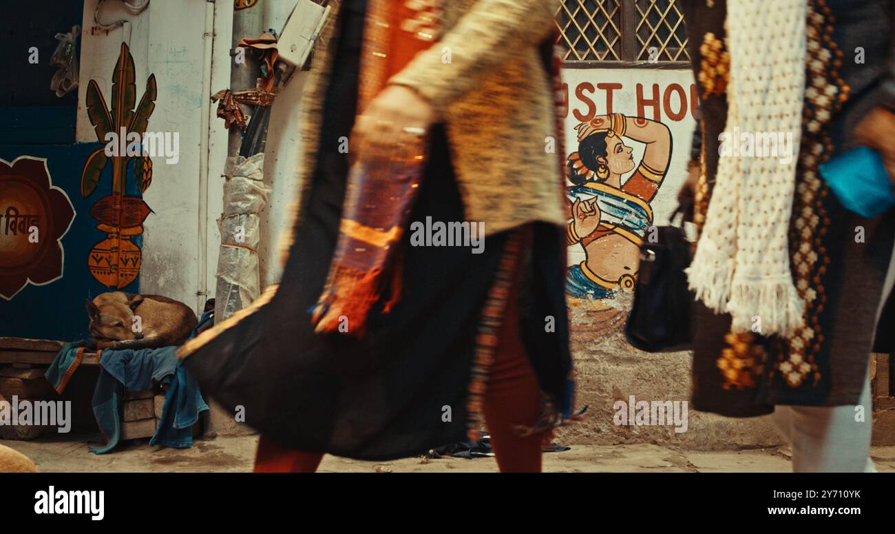 Varanasi, Uttar Pradesh, India. Street Graffiti Mural In Narrow Old ...