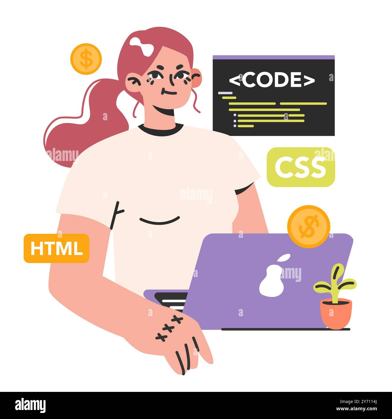 Software Developer Female Programmer Coding A Website Digital