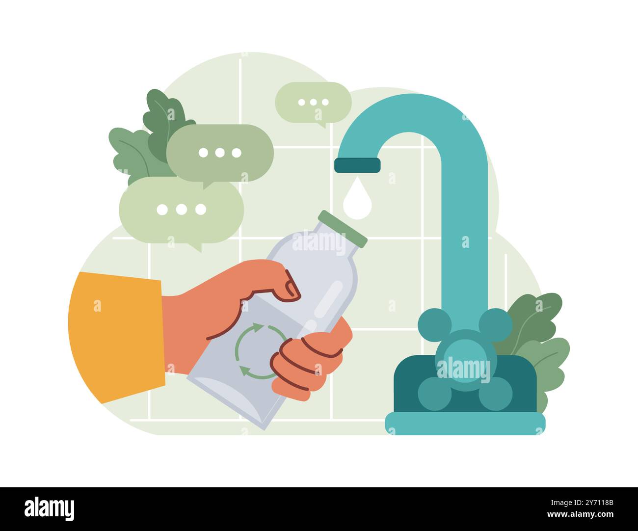 Conscious consumption. Character with eco-friendly life-style ...