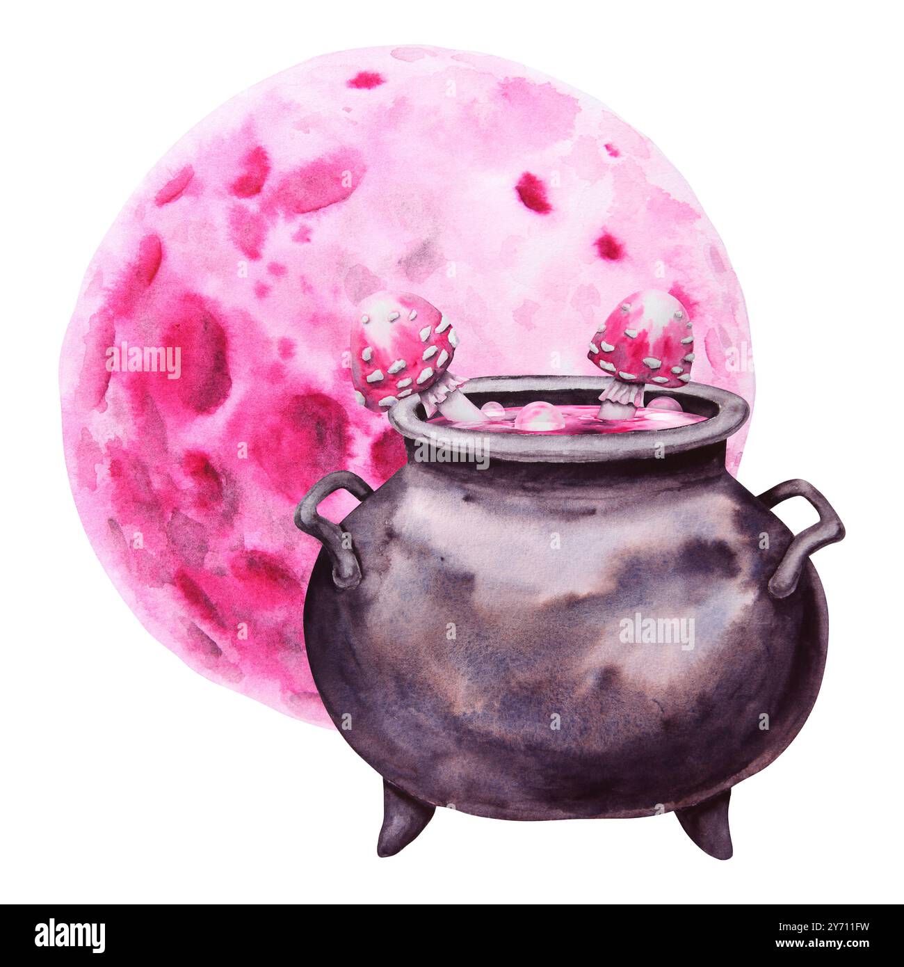 Halloween, witch sabbath clip art in gothic, vintage style. Pink full ...