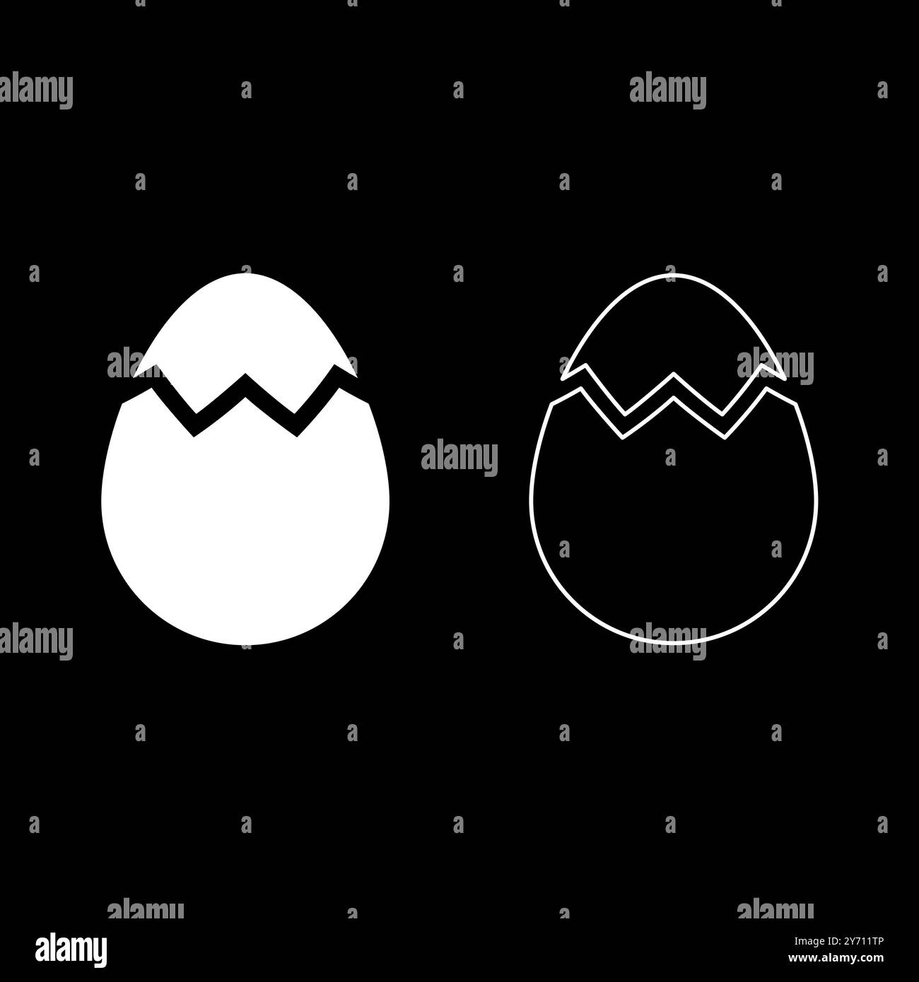 Egg with cracked eggshell damaged set icon white color vector ...