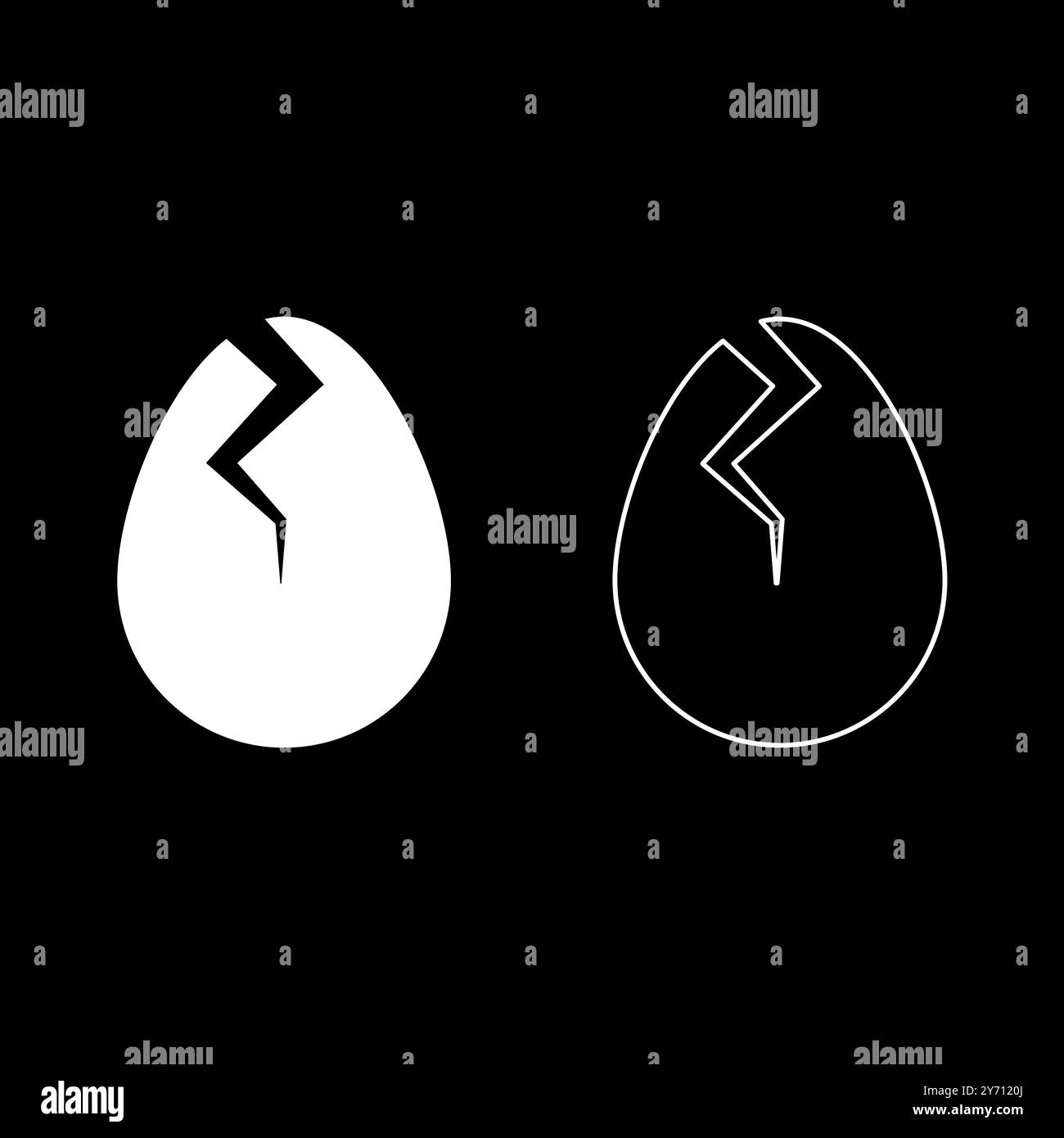 Egg with cracked eggshell damaged set icon white color vector ...