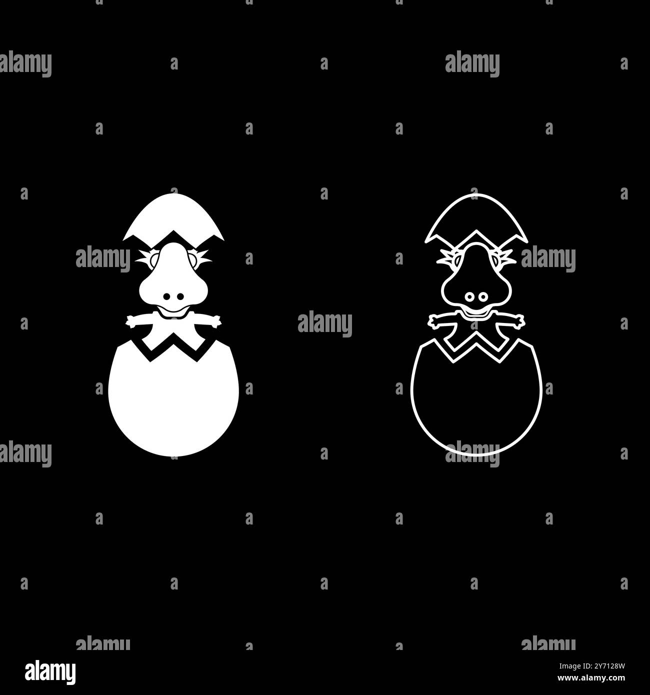 Dinosaur cute dino baby pretty hatch from egg cracked eggshell set icon ...