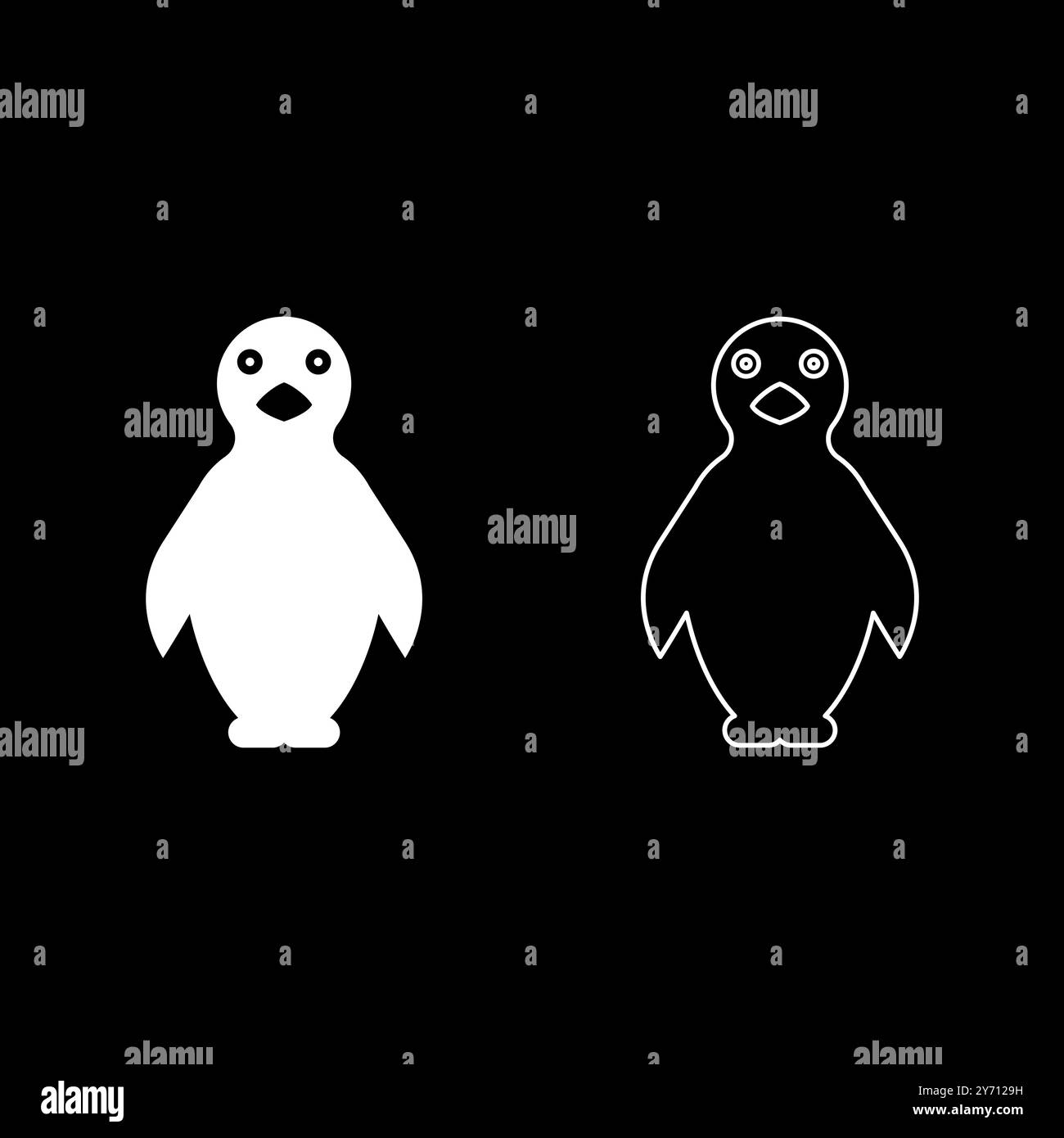 Penguin set icon white color vector illustration image simple solid ...