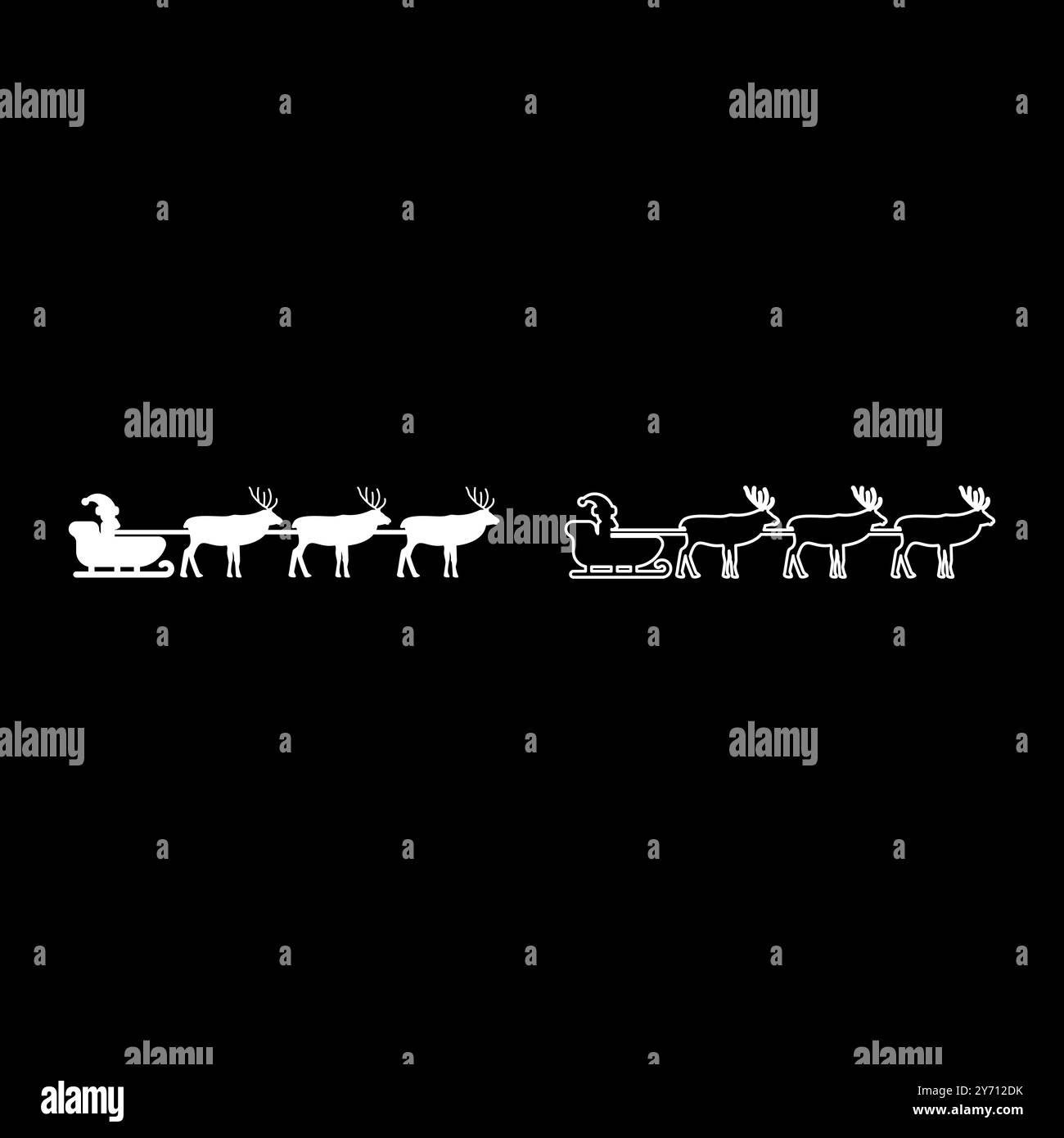 Santa Claus in a reindeer wagon chariot with sled set icon white color ...