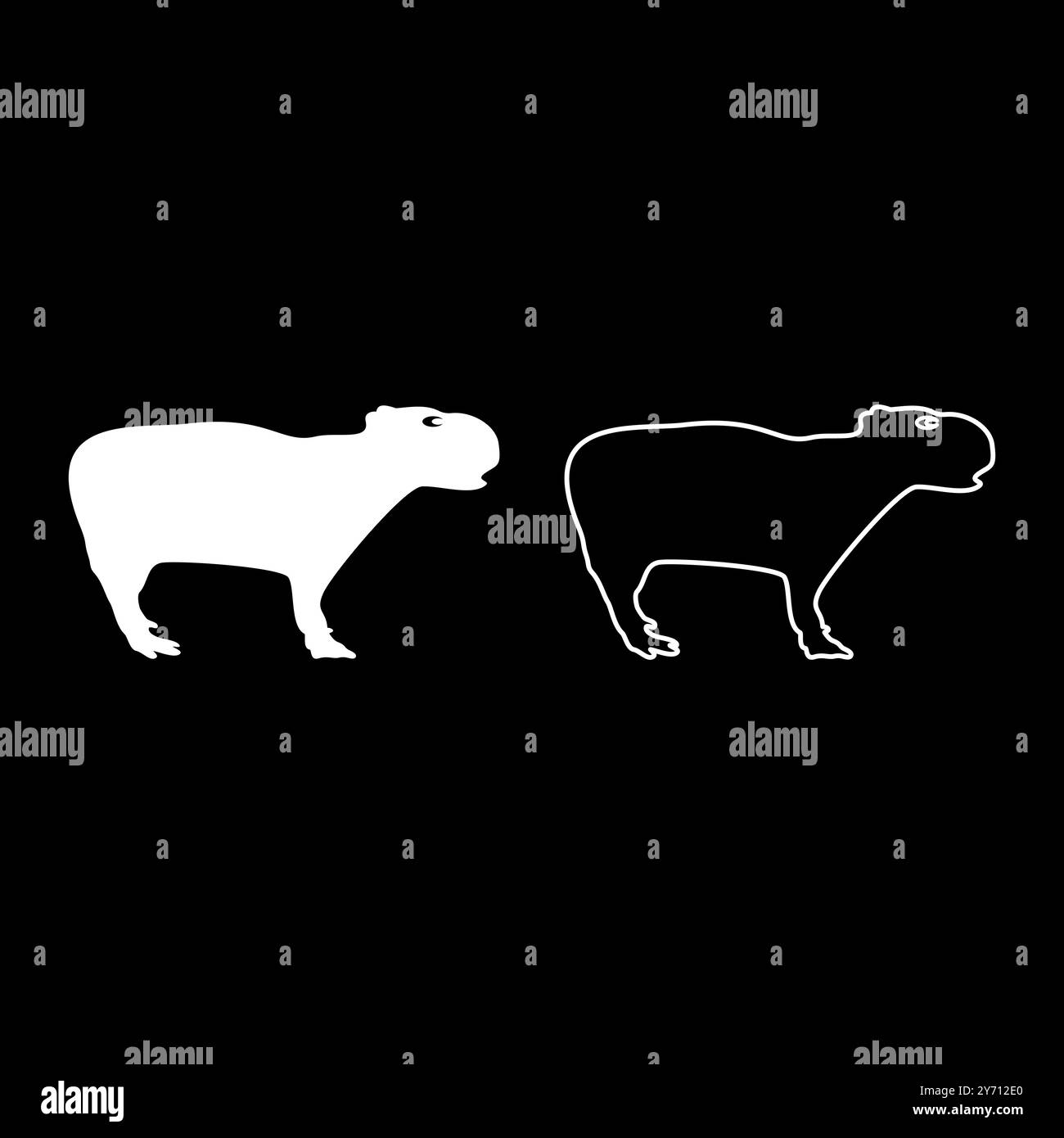 Capybara set icon white color vector illustration image simple solid ...