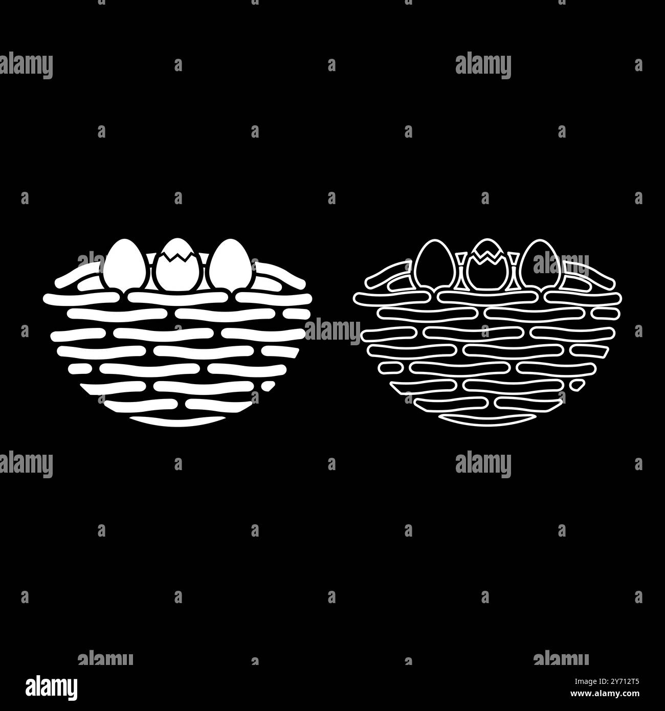Bird's nest bird with egg set icon white color vector illustration ...