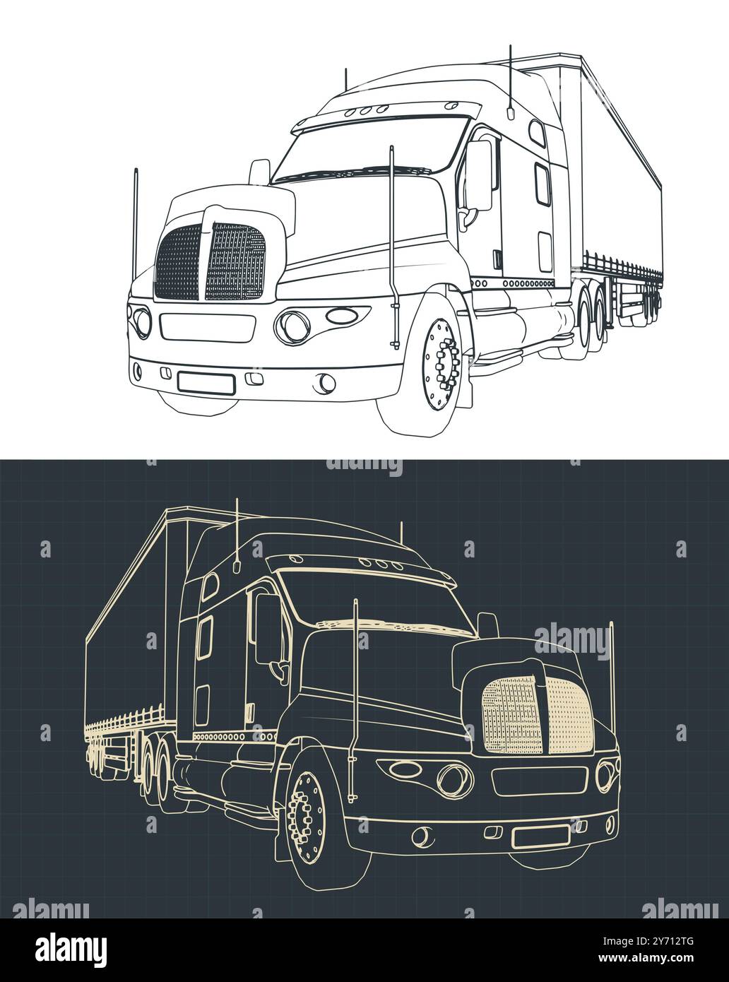 Stylized vector drawings of cargo semi truck with trailer Stock Vector ...
