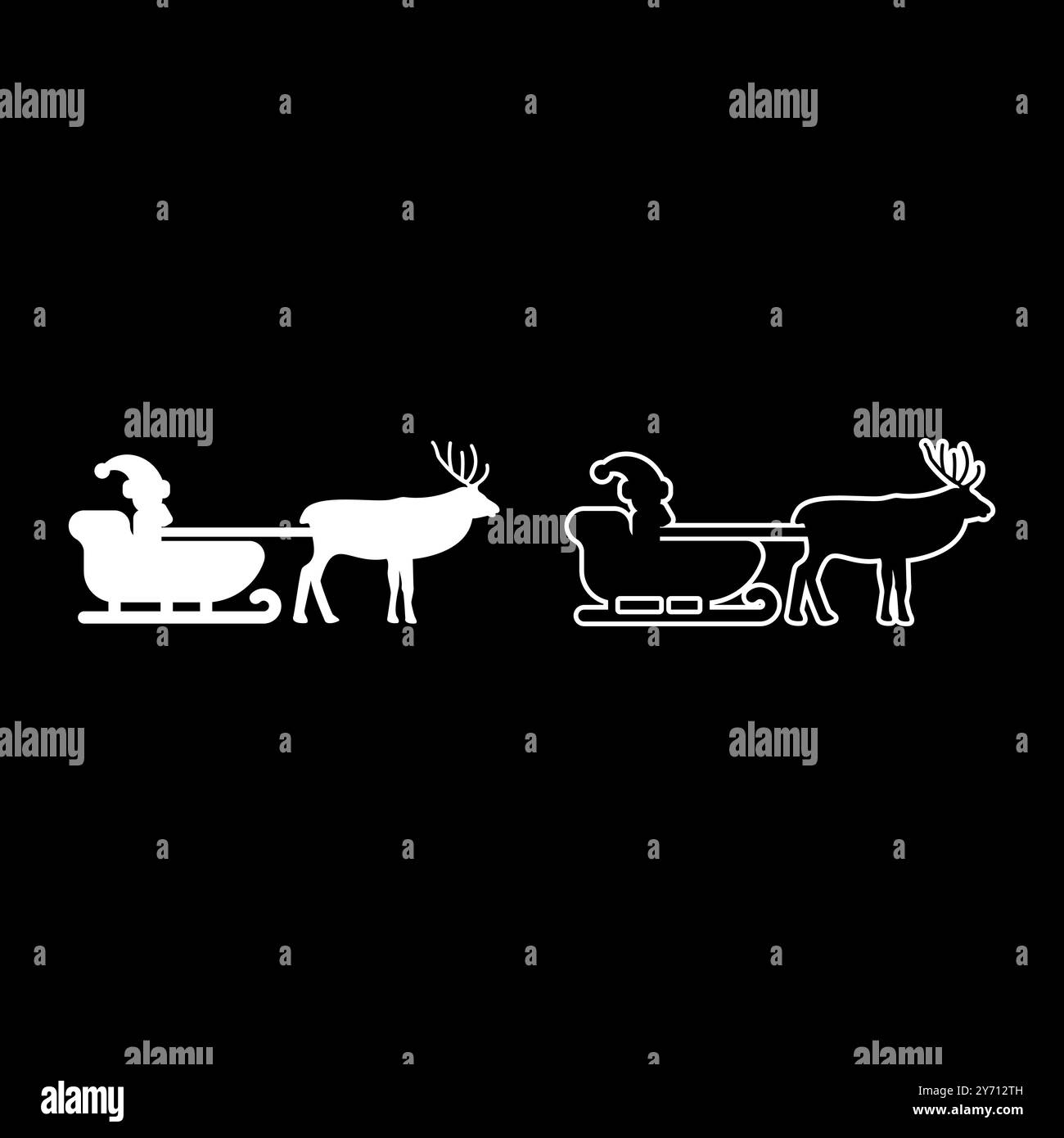 Santa Claus in a reindeer wagon chariot with sled set icon white color ...