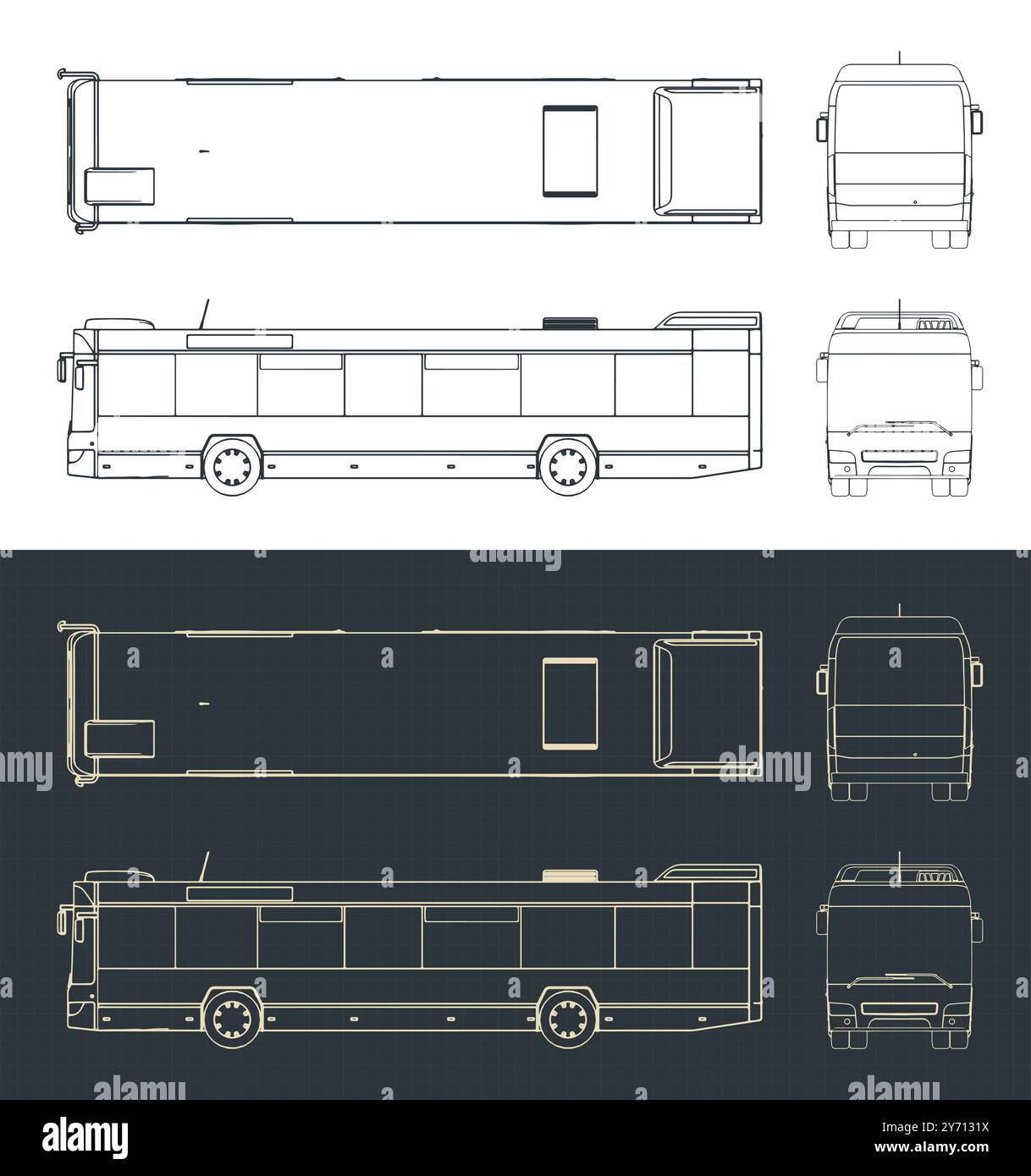 Stylized vector illustration of blueprints of a city bus Stock Vector ...