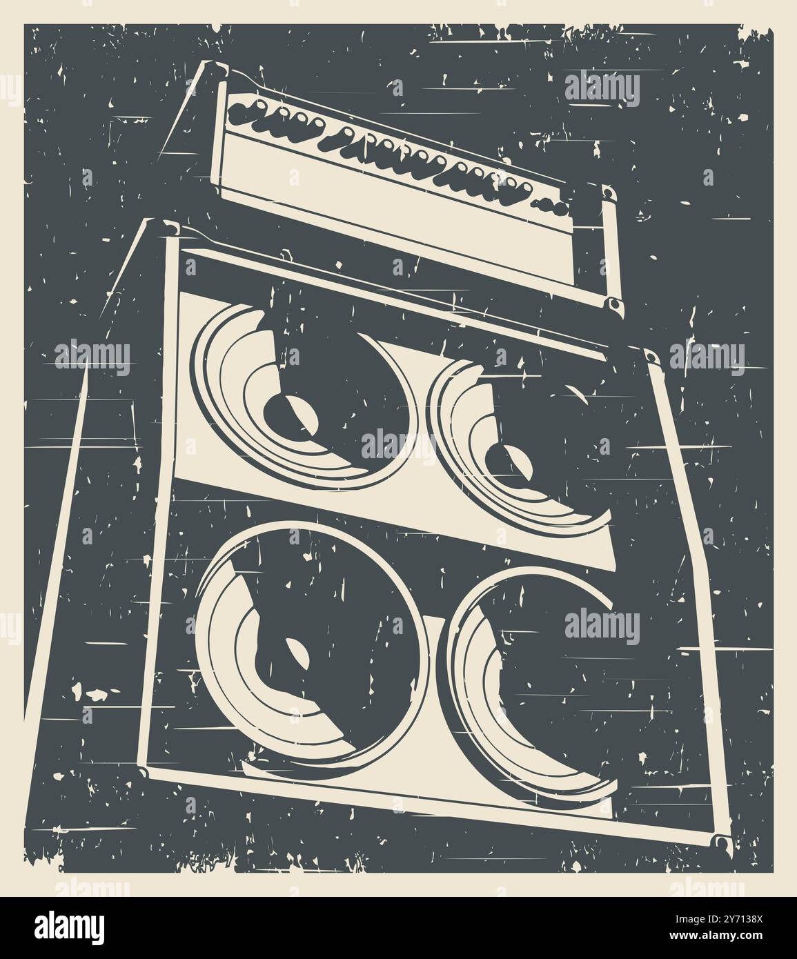 Stylized vector illustration of a guitar combo amplifier in a retro ...