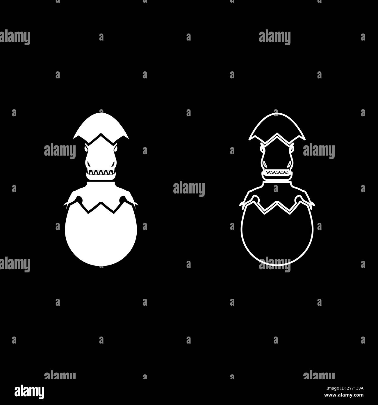 Evil dinosaur hatch from egg cracked eggshell set icon white color ...