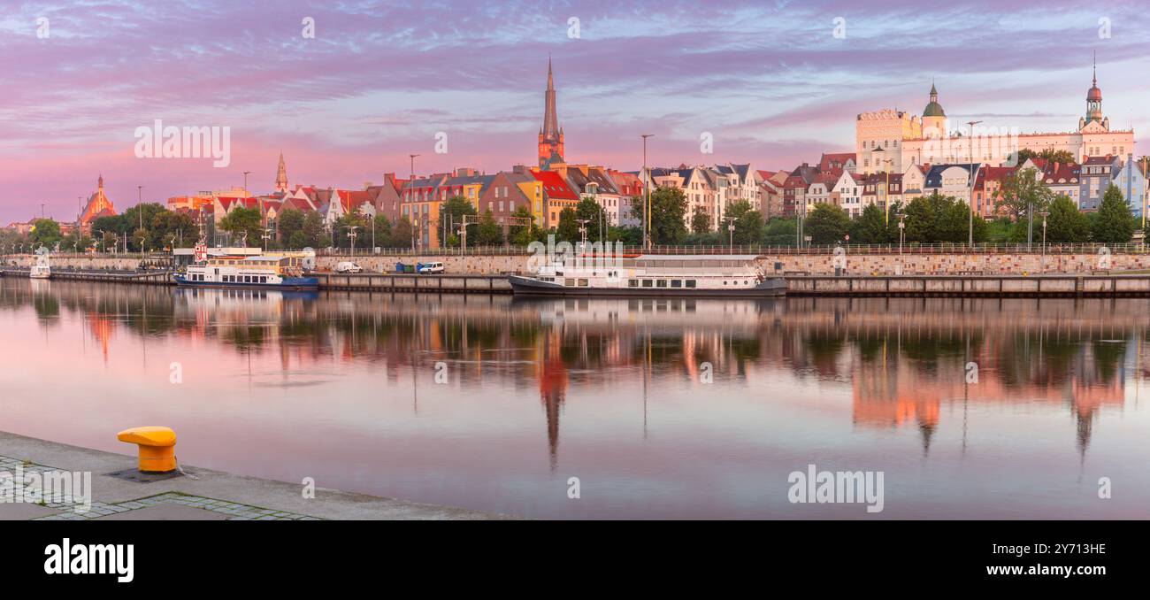 Panoramic view of the Szczecin riverfront along the Oder River in ...