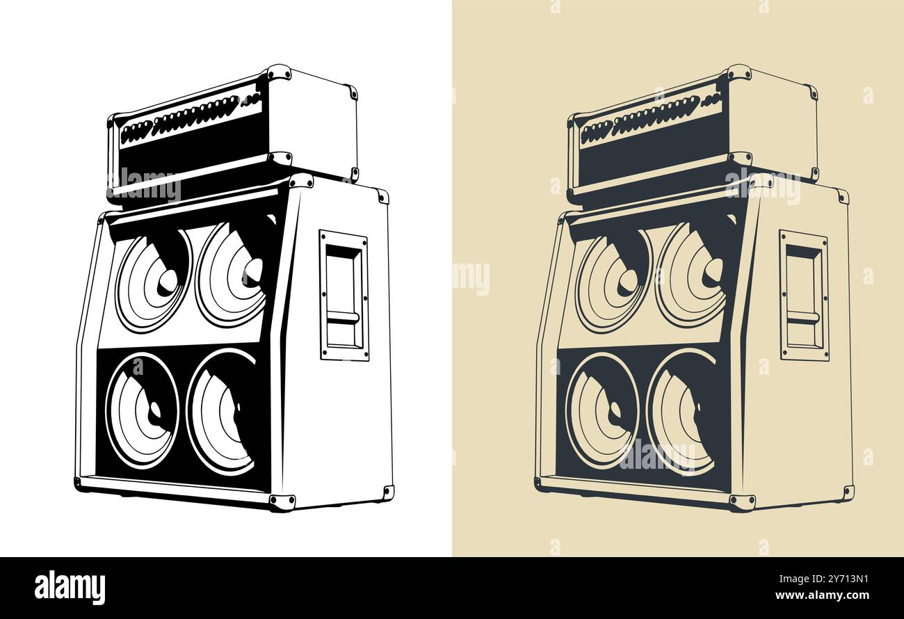Stylized vector illustrations of a guitar combo amplifier Stock Vector ...