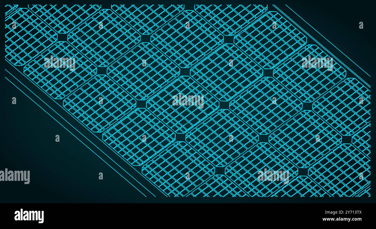 Stylized vector illustration of blueprint of solar panel close up Stock ...
